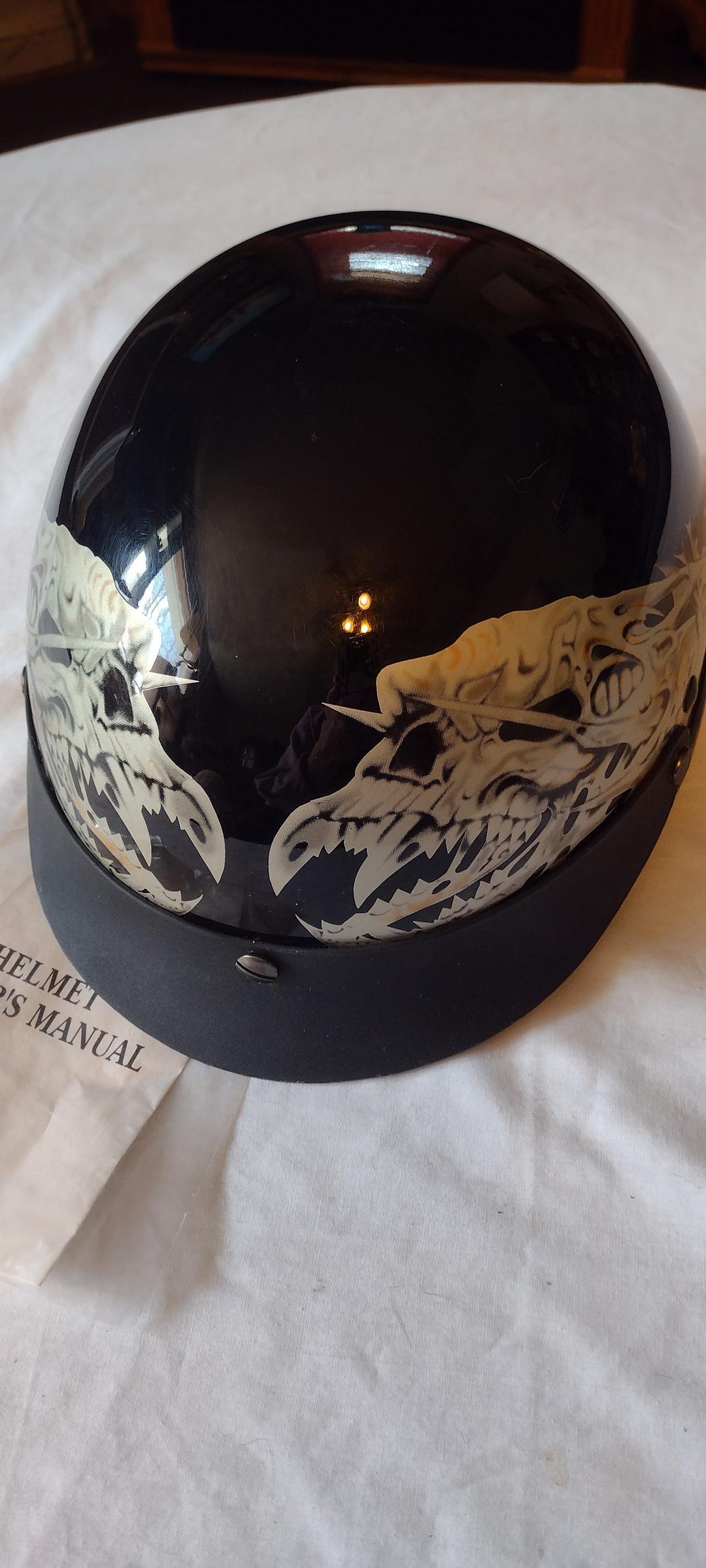Motorcycle HALF HELMET, Skull Cap, Black, Silver Dragon Skulls, Medium ...
