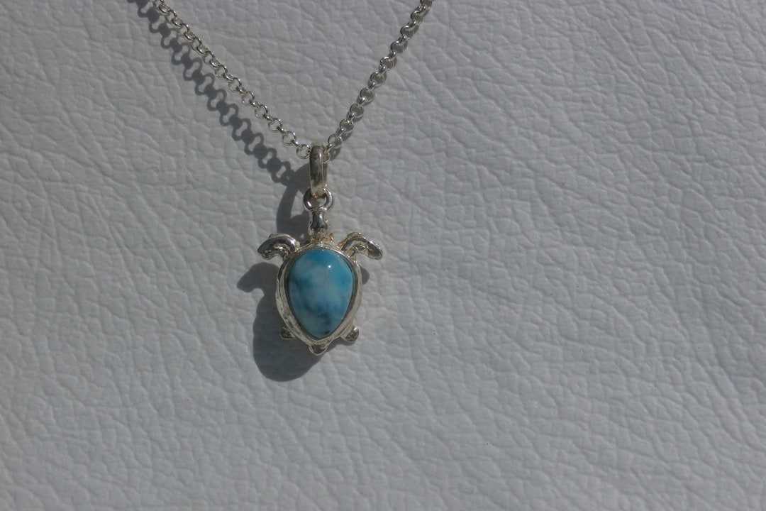 Larimar Turtle Pendant in Sterling Silver 925, Chain Included - Etsy