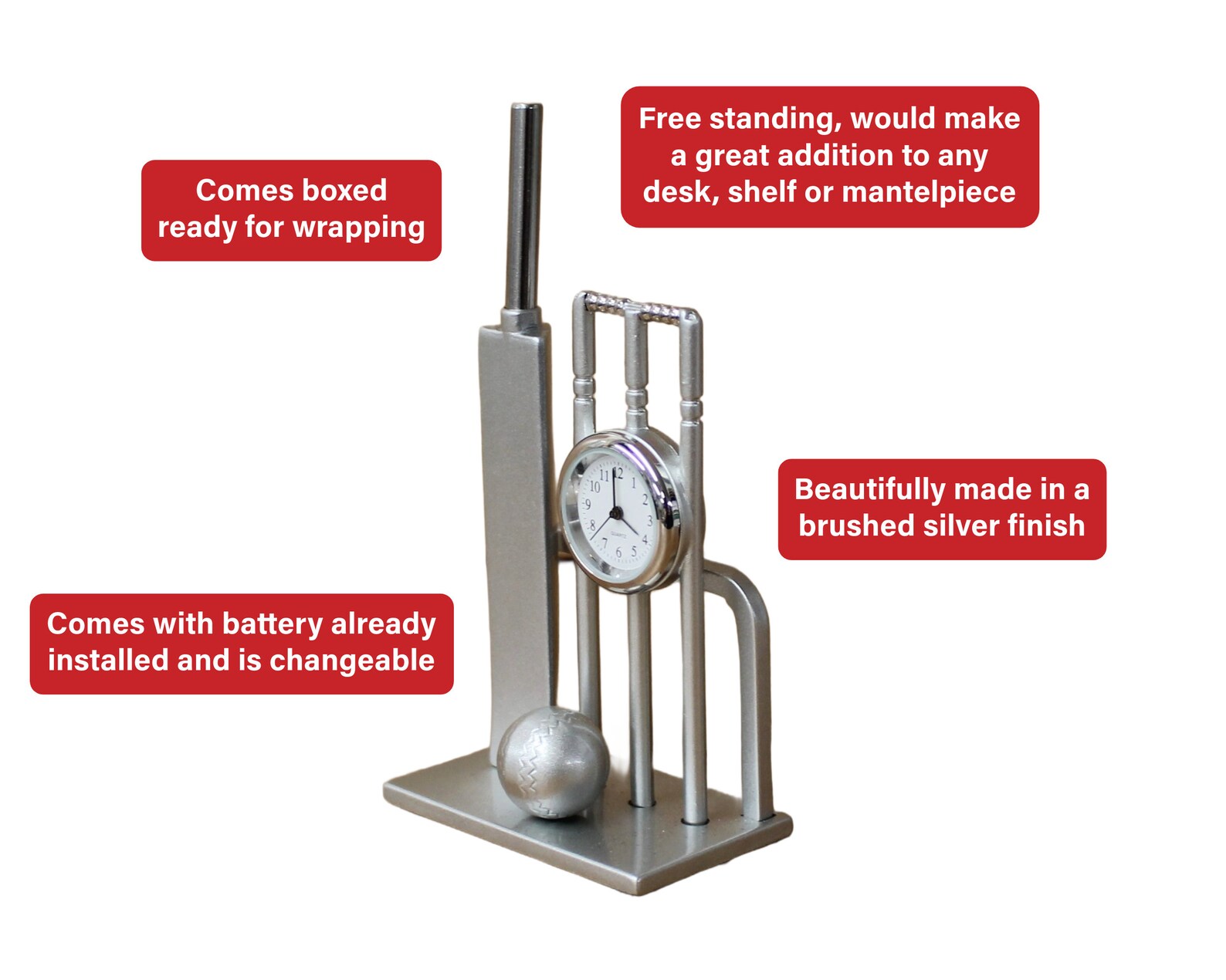 Cricket Presents Cricket Gifts Miniature Cricket Bat & Ball Desk Clock ...