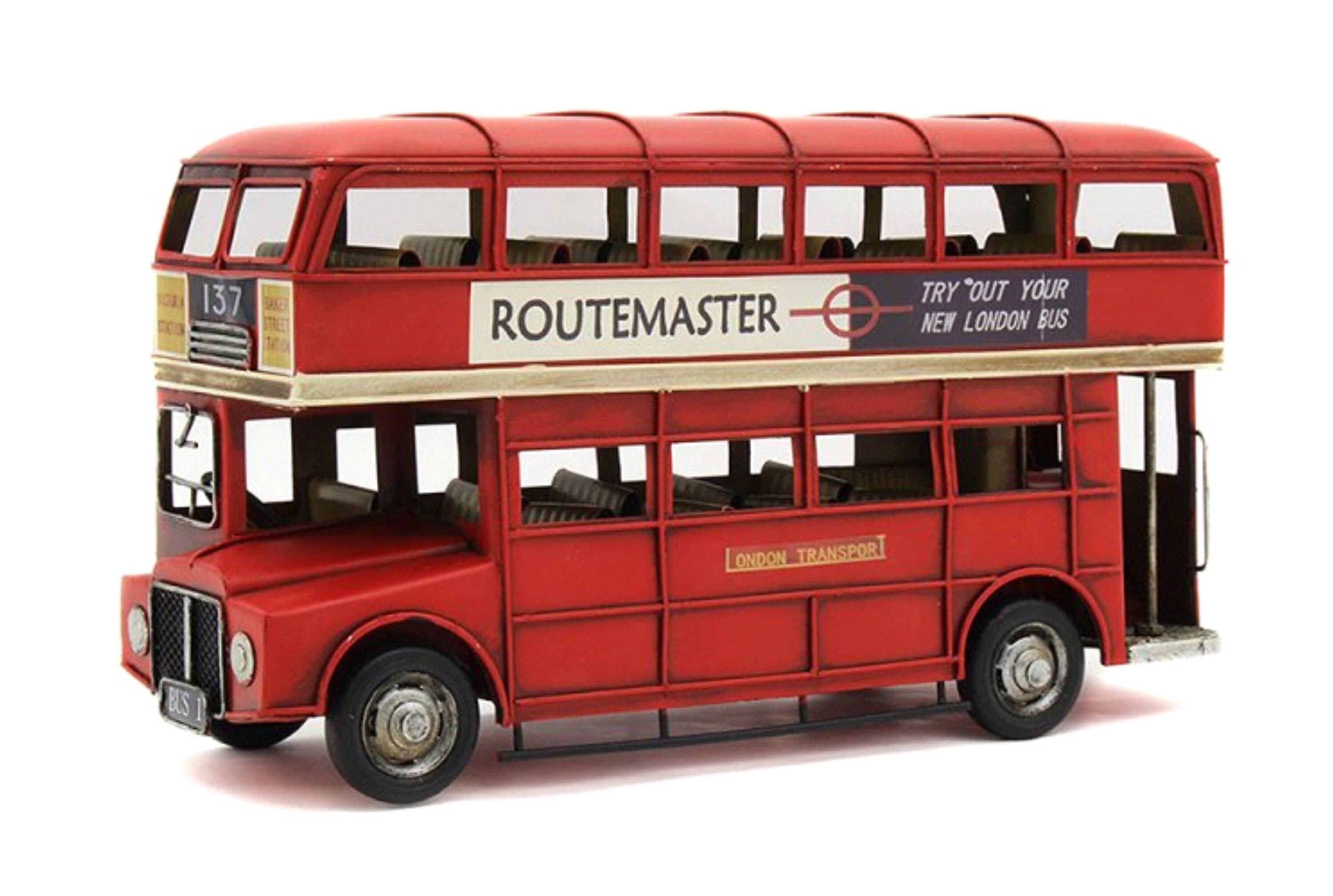 Vintage Rustic Effect Tin Metal Red London Bus Model / Ornament ...