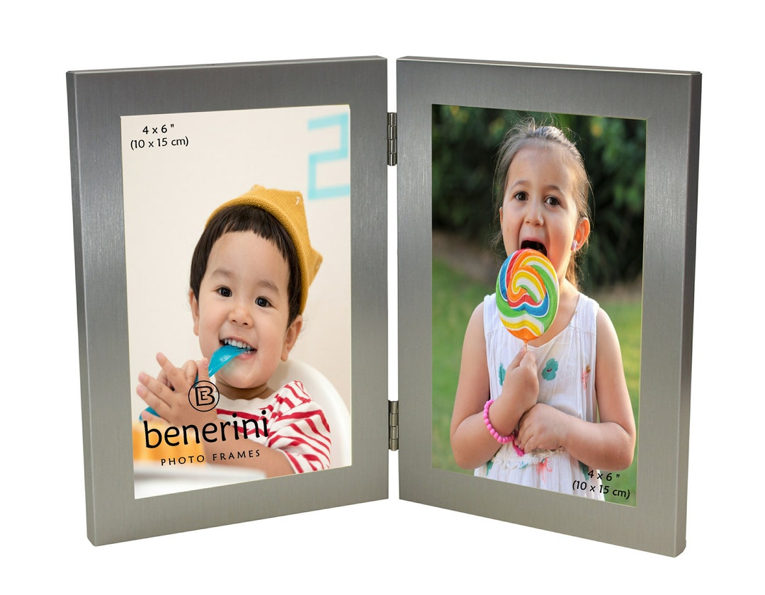 Silver Twin 2 Picture Vertical Double Hinged Folding Photo Frame ...
