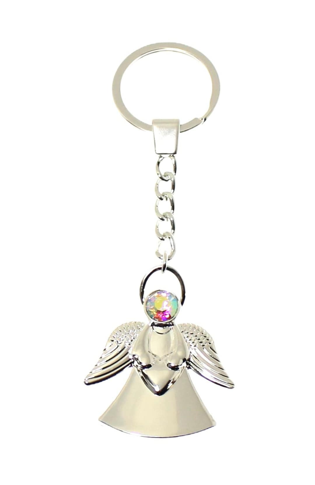 Silver Colour Metal Guardian Angel Keyring - on Card With 'thinking of ...
