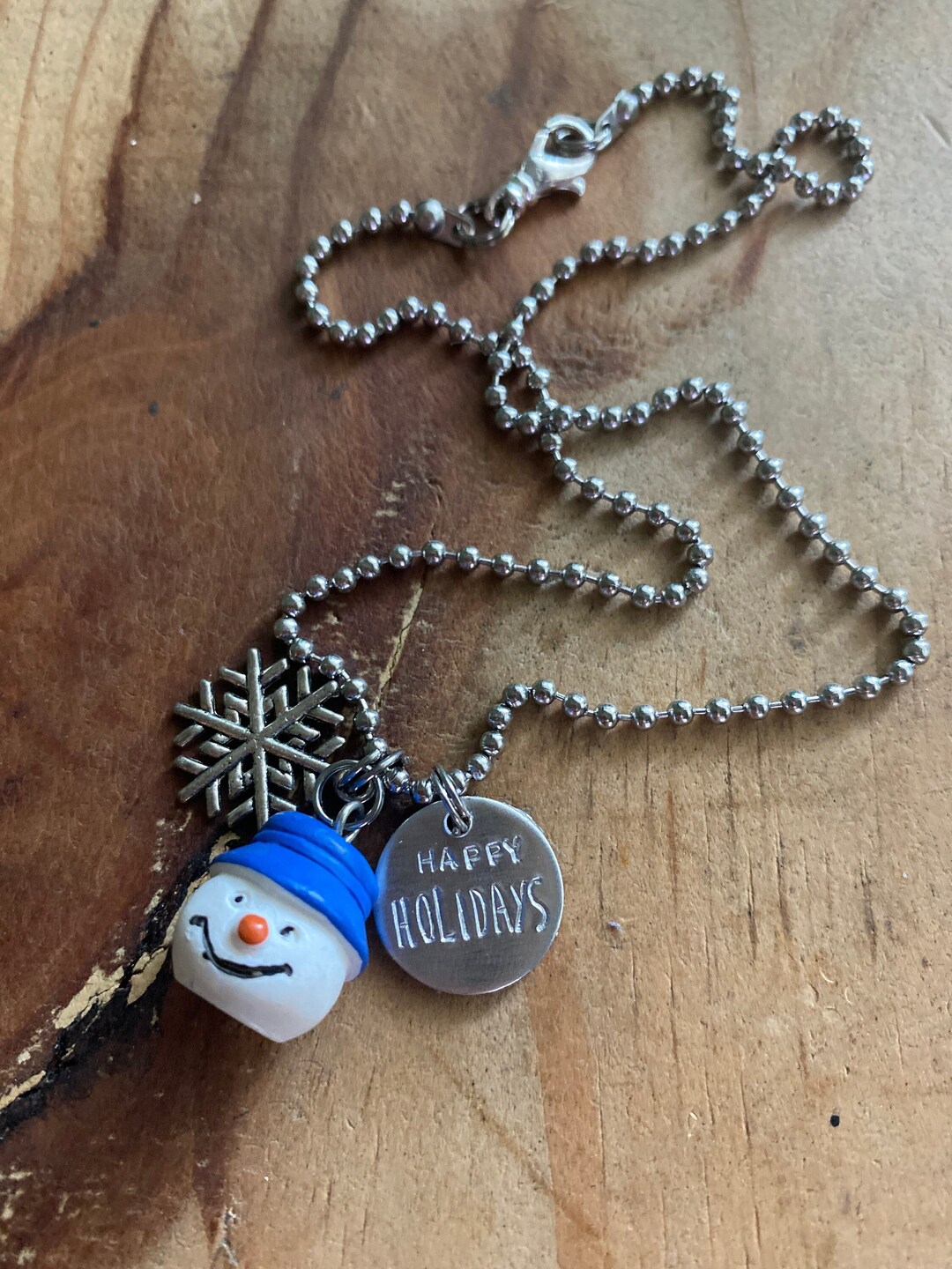 Happy Holidays Snowman Head Necklace Christmas Charm Necklace Ready to ...