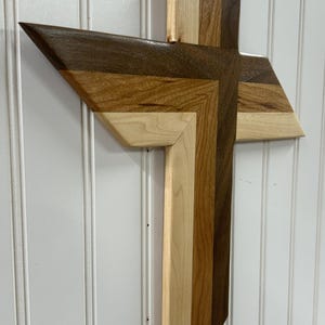 Handcrafted Angled Wooden Cross - Maple, Cherry, & Walnut | 18" Faith ...