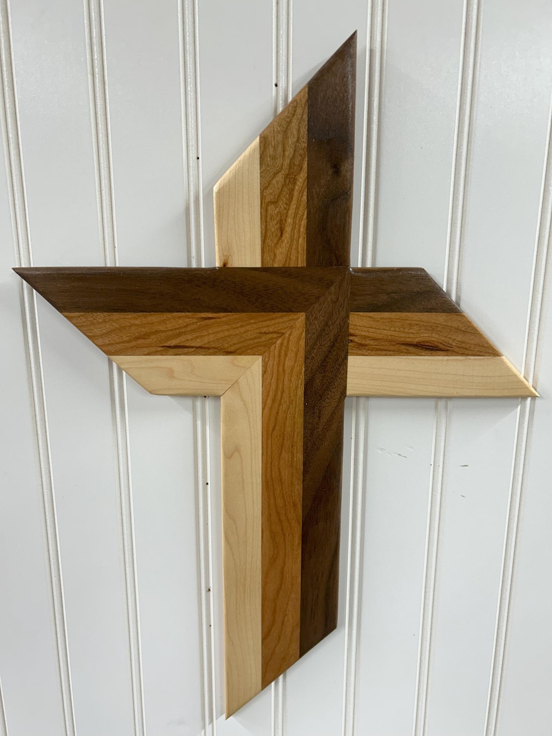 Handcrafted Angled Wooden Cross - Maple, Cherry, & Walnut | 18" Faith ...