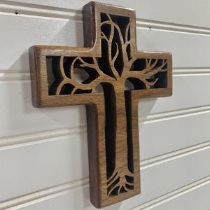 Handmade Tree of Life Cross: Walnut or Cherry Wood, Wall or Table Decor ...