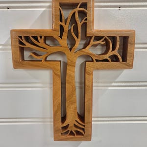 Handmade Tree of Life Cross: Walnut or Cherry Wood, Wall or Table Decor ...