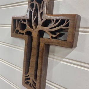 Handmade Tree of Life Cross: Walnut or Cherry Wood, Wall or Table Decor ...