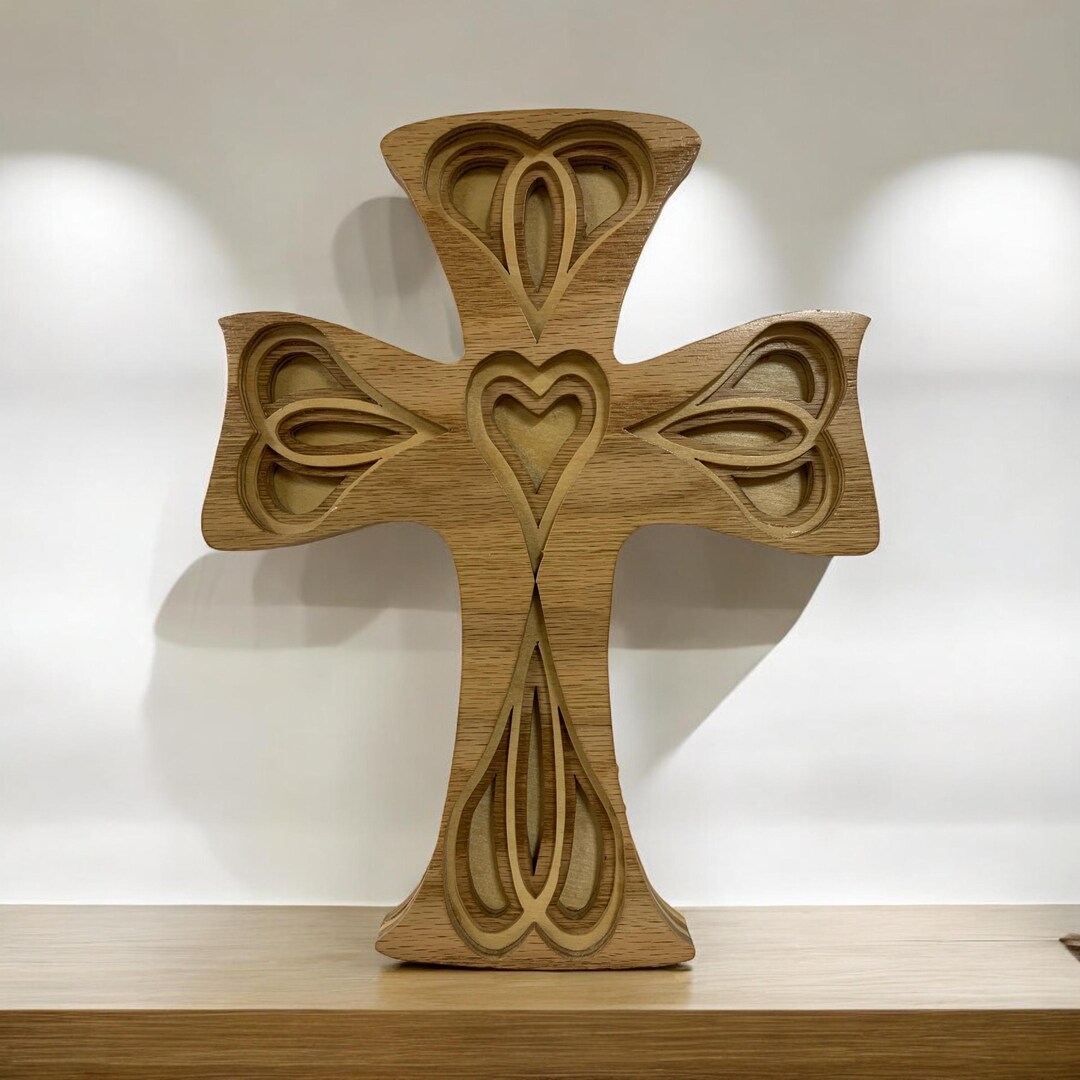 Multi-layer Heart Cross Wall Hanging: A Handmade Scroll Saw Cross for ...