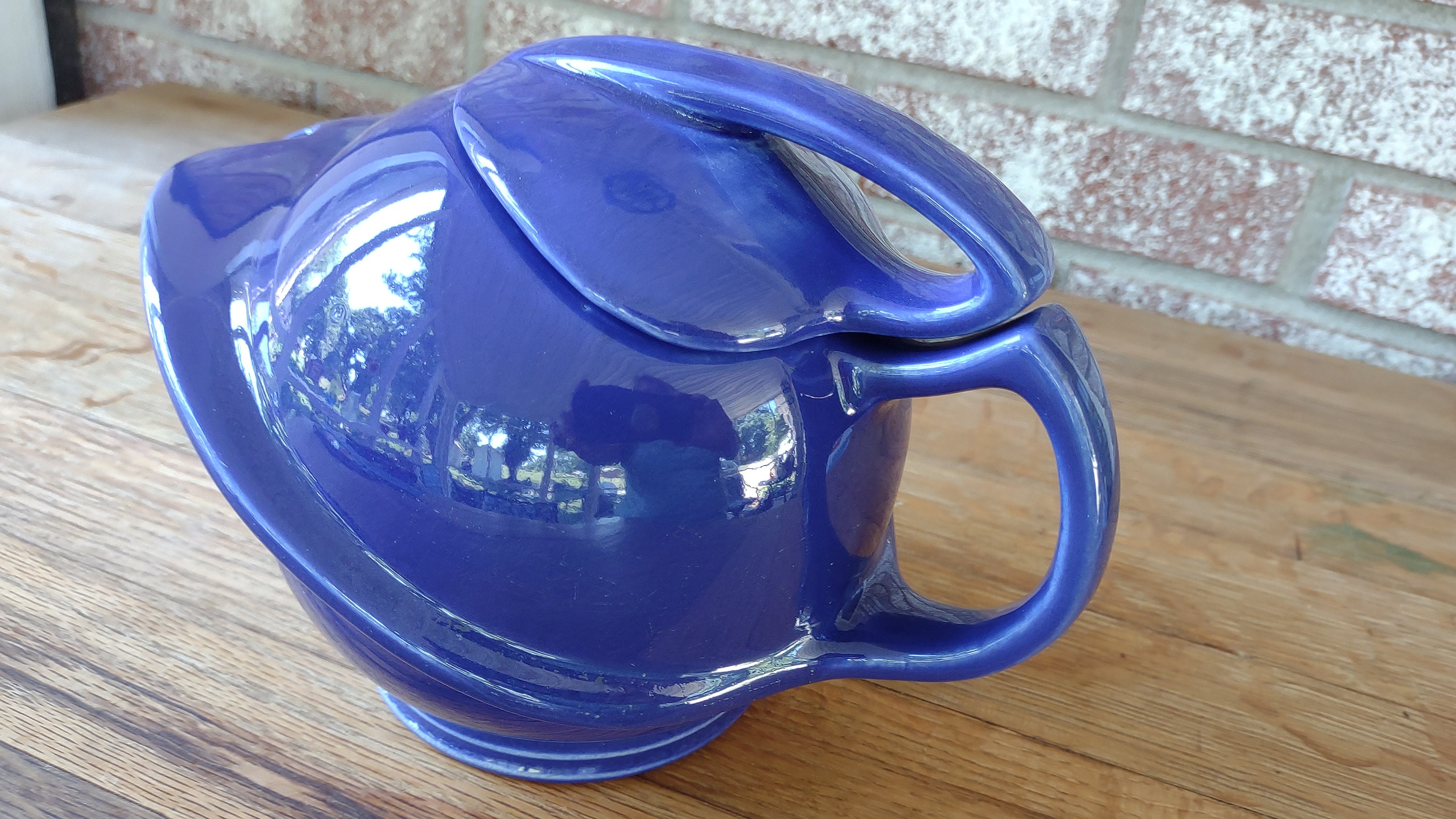 Vintage Red-wing Pottery Teapot: Cobalt Blue Saturn Ring Design - Etsy