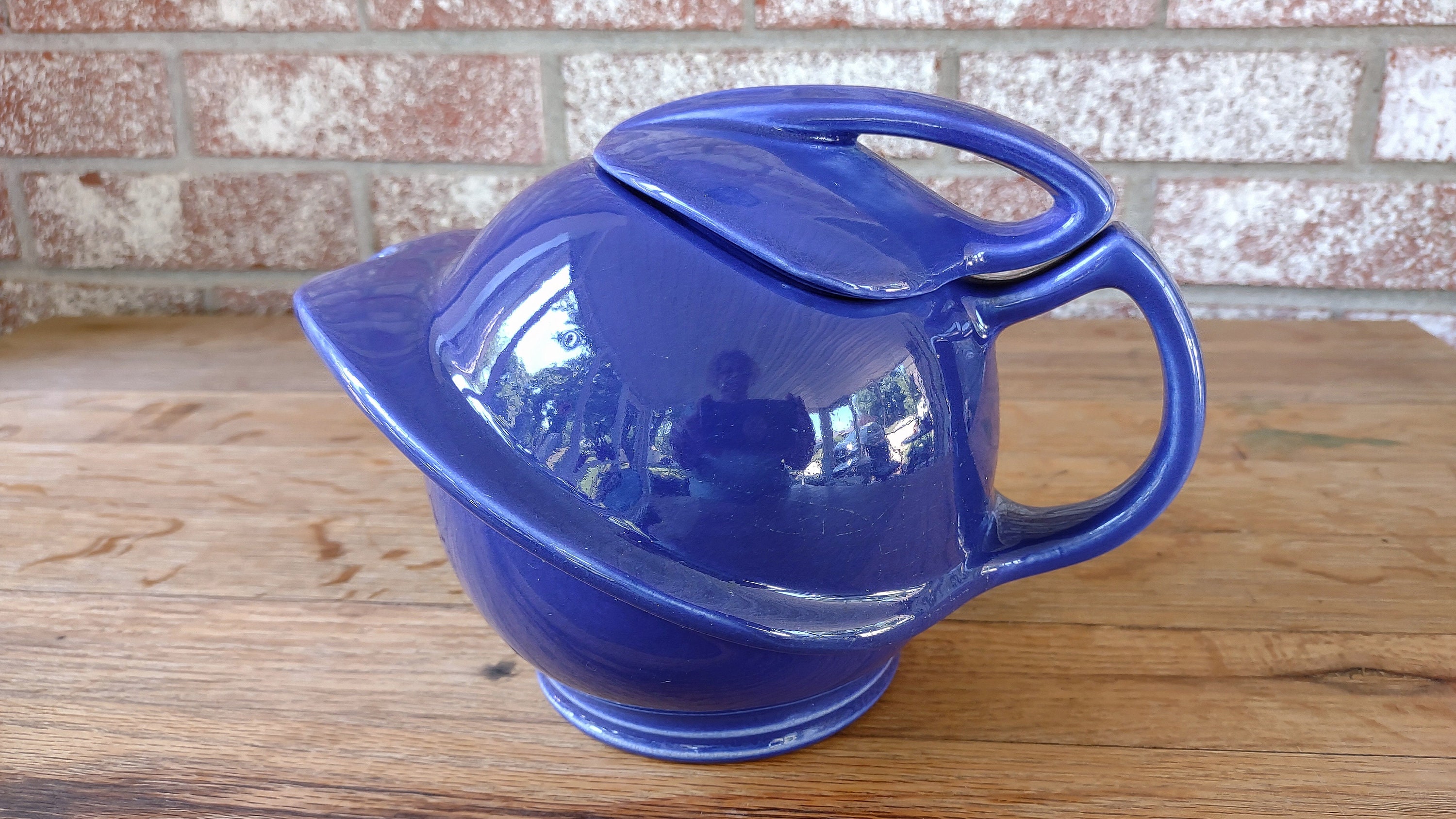 Vintage Red-wing Pottery Teapot: Cobalt Blue Saturn Ring Design - Etsy