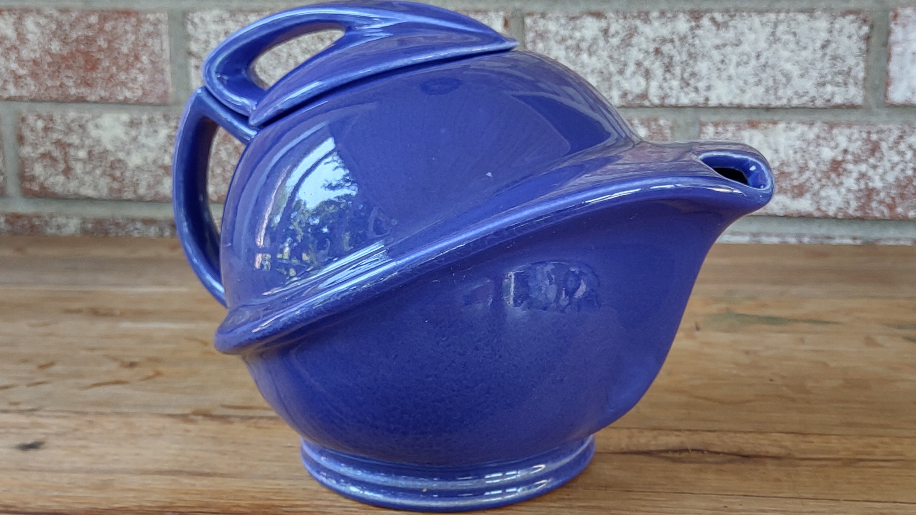 Vintage Red-wing Pottery Teapot: Cobalt Blue Saturn Ring Design - Etsy