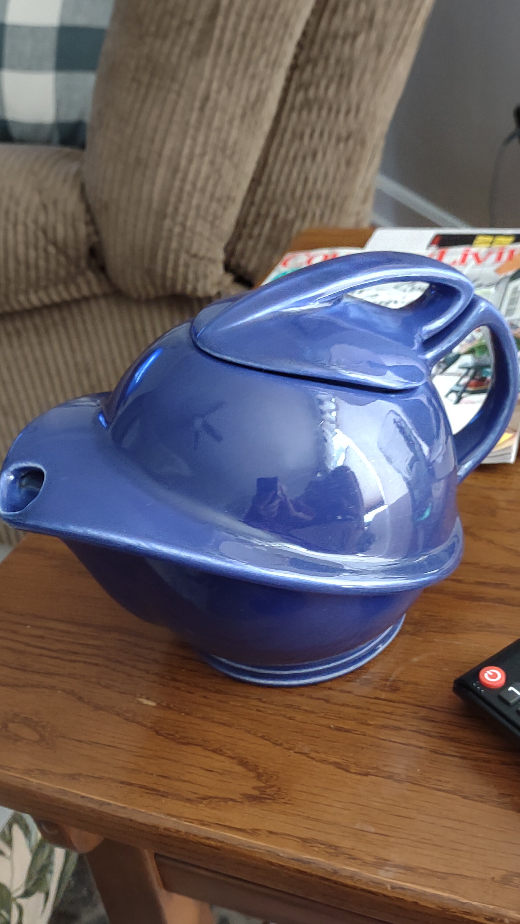 Vintage Red-wing Pottery Teapot: Cobalt Blue Saturn Ring Design - Etsy