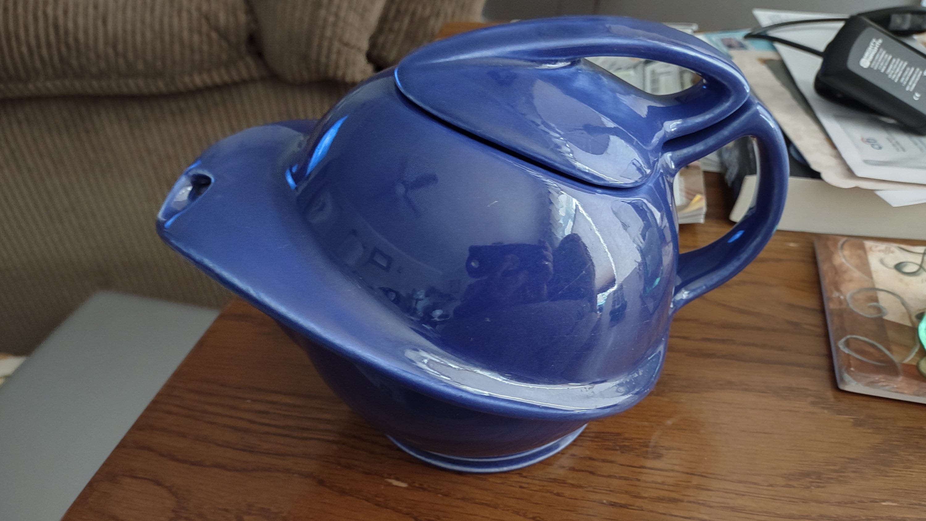 Vintage Red-wing Pottery Teapot: Cobalt Blue Saturn Ring Design - Etsy