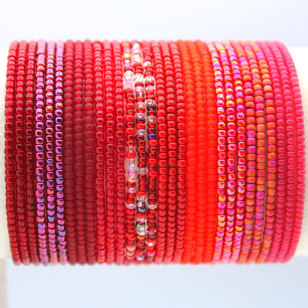 Shades of Red Stackable SINGLE or SET Stretch Dainty Beaded Bracelets ...