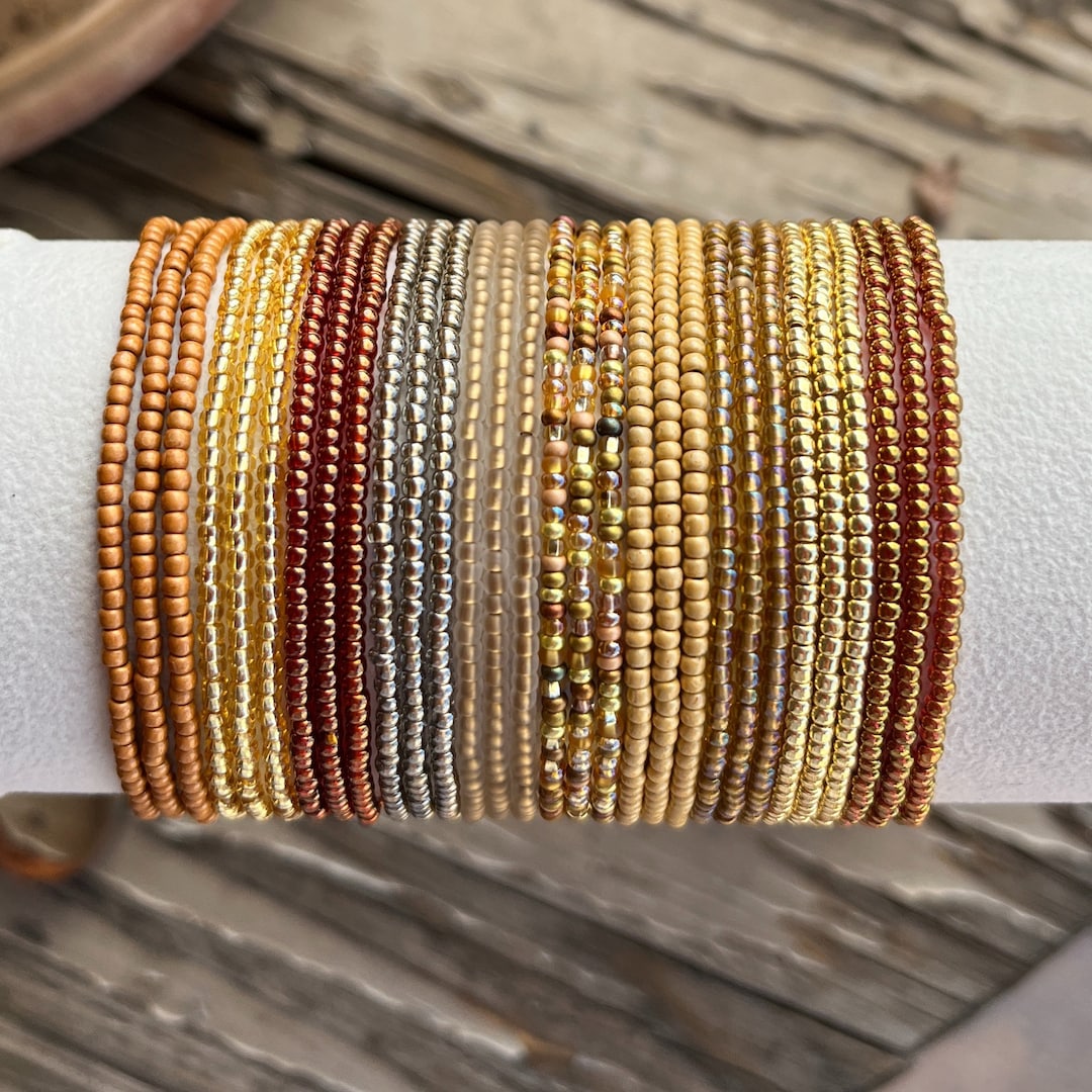 Brilliant Gold Rush Stackable SINGLE or SET Stretch Dainty Beaded ...