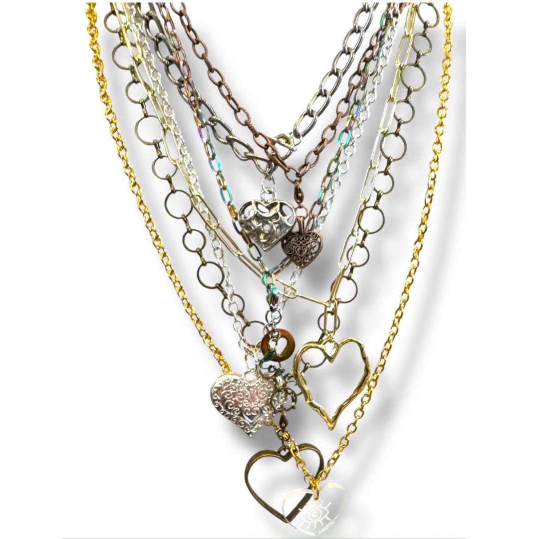 Messy Love Heart Themed SINGLE Necklace Neck Mess, Made With Mixed ...