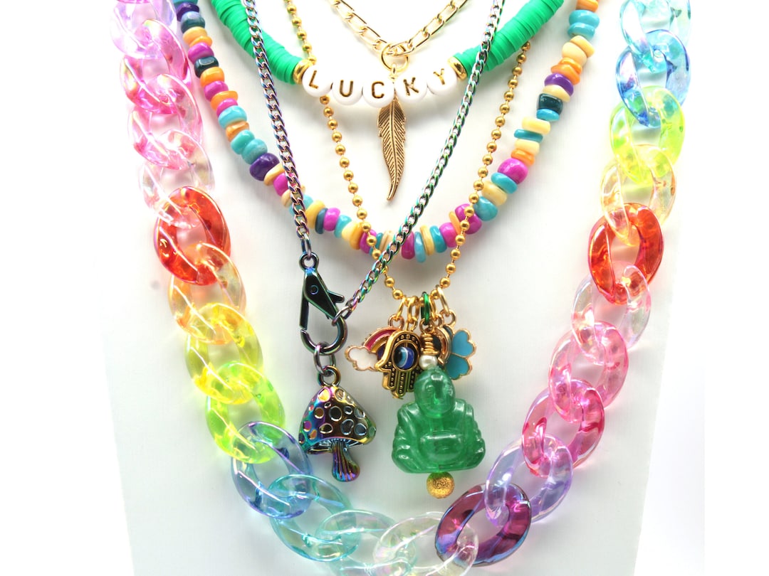 Happy Go Lucky Rainbow Layered Necklace Neck Mess, Made With Mixed ...