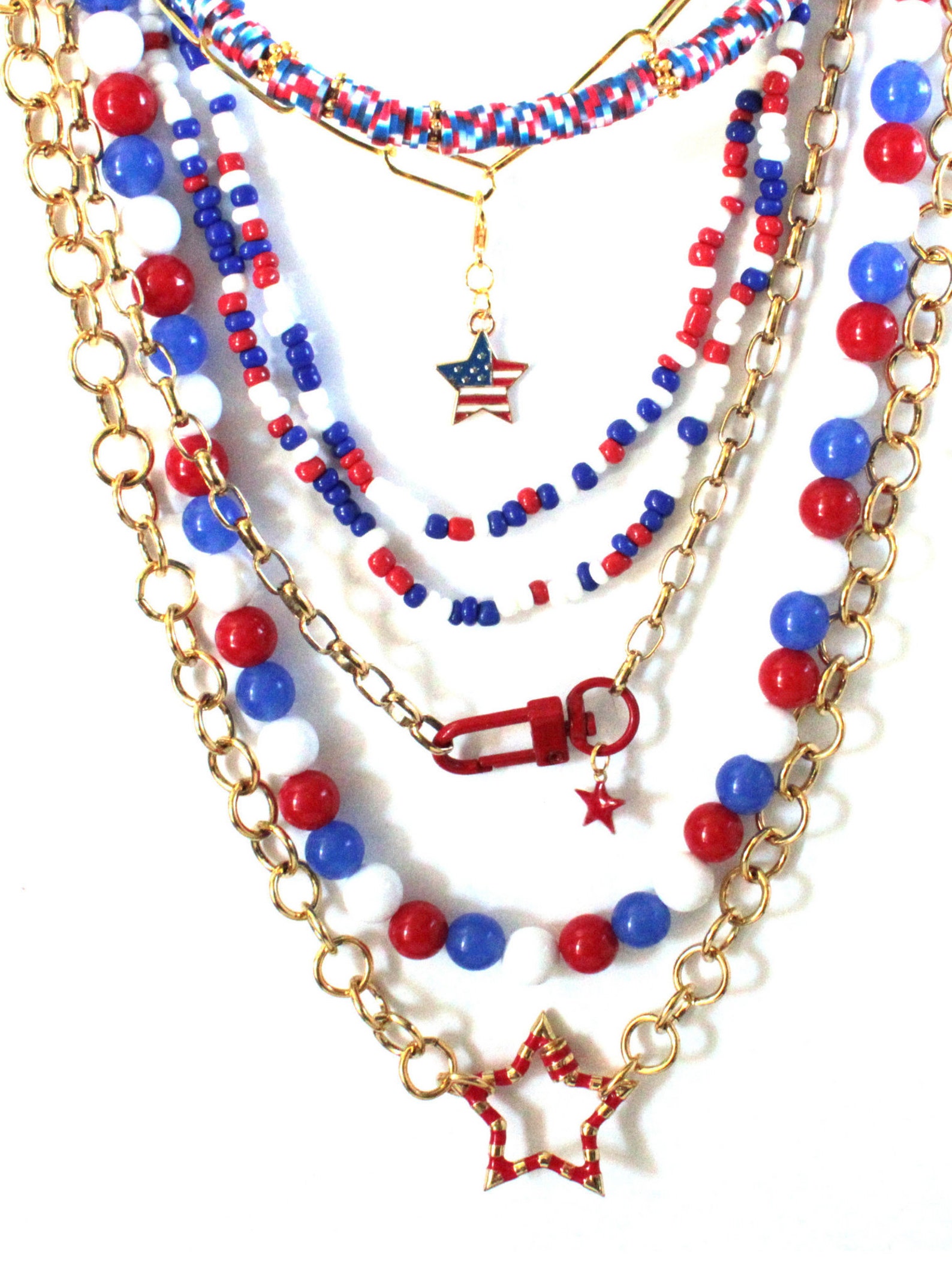Patriotic Red, White & Blue Layered Necklace Neck Mess, Made With Mixed ...