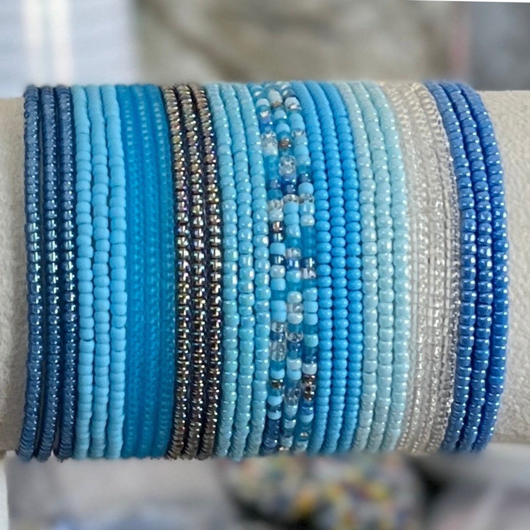 Bright Blue Skies Stackable SINGLE or SET Stretch Dainty Beaded ...