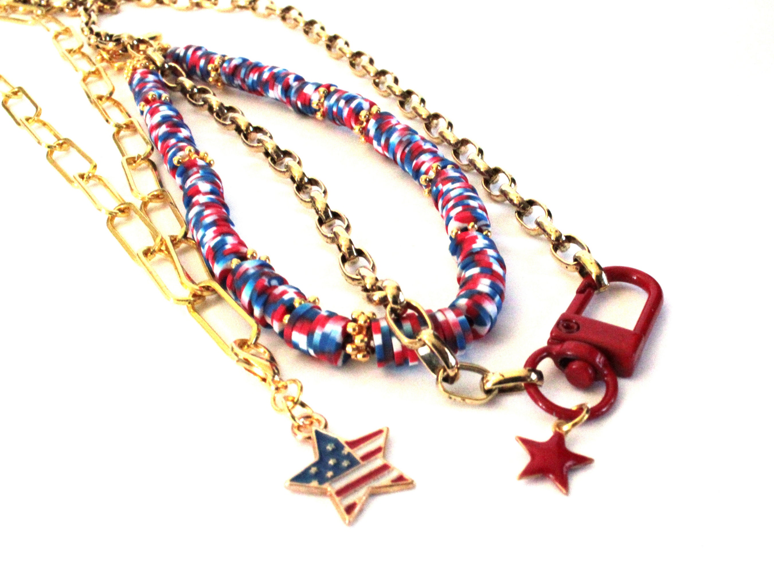Patriotic Red, White & Blue Layered Necklace Neck Mess, Made With Mixed ...