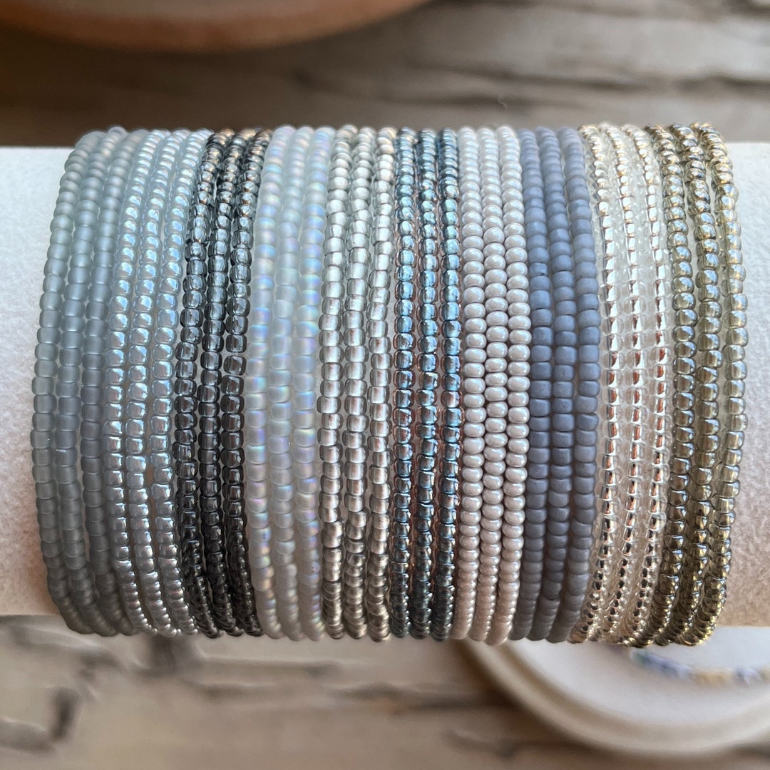 Minimalist Shades of Gray Stackable SINGLE or SET Stretch Dainty Beaded ...