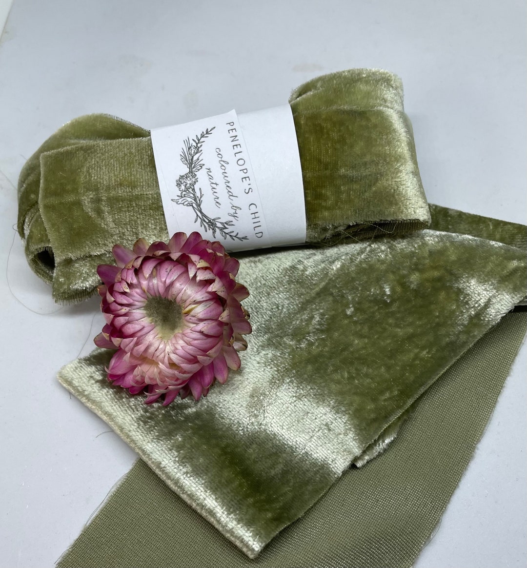 MOSS Hand Dyed Silk Velvet Ribbon//plant Dyed//wedding Ribbon//bouquet ...