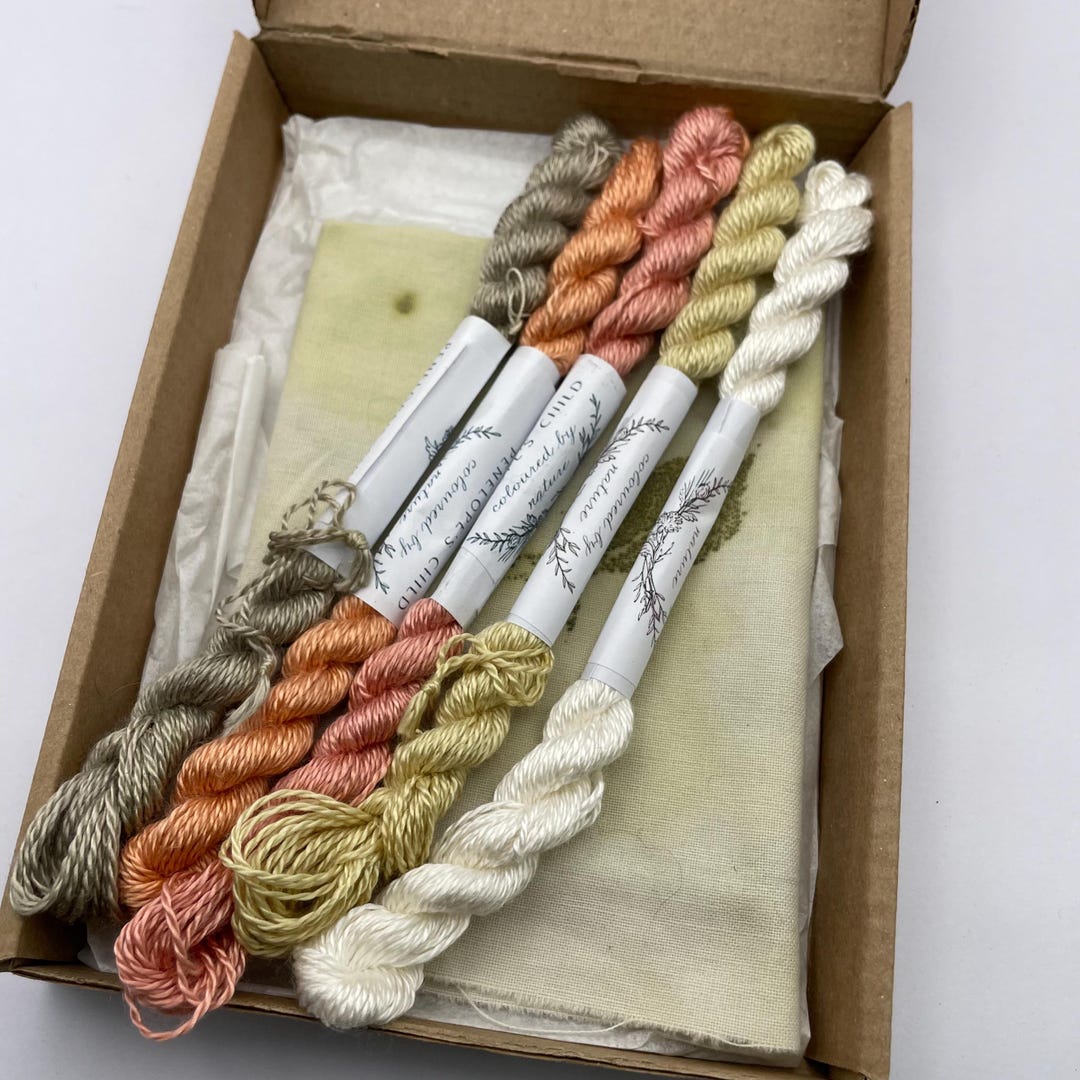 MULBERRY SILK Embroidery Set No.2 With 5 Threads and Eco-dyed Fabric ...