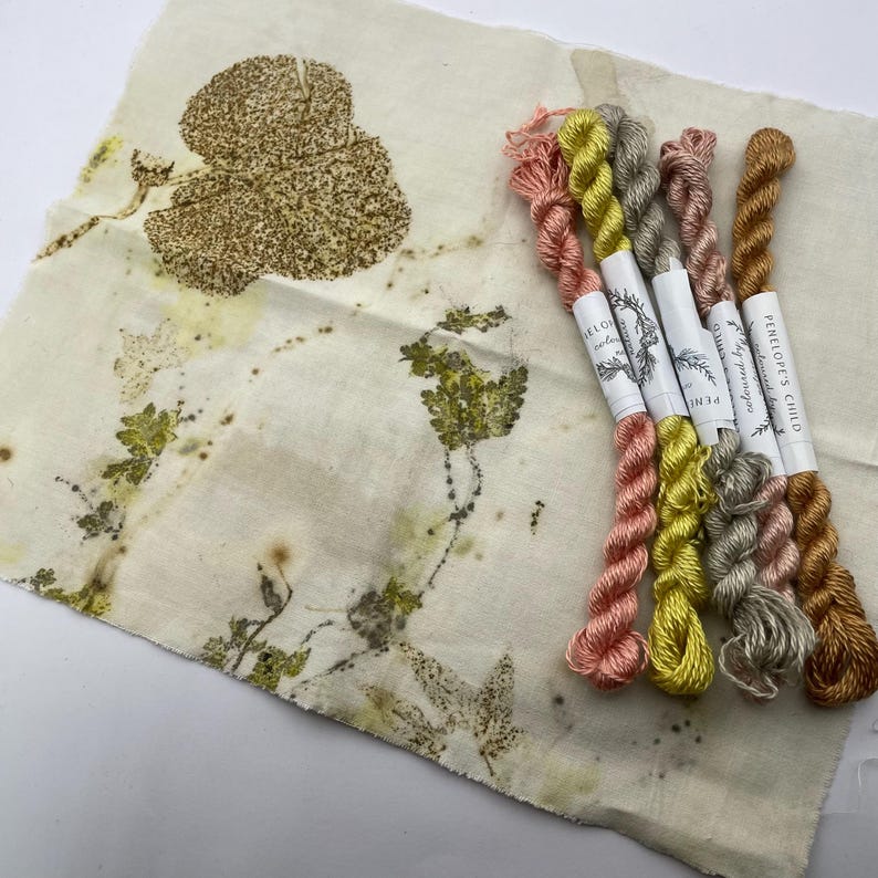 MULBERRY SILK Embroidery Set No.1 With 5 Threads and Eco-dyed Fabric ...