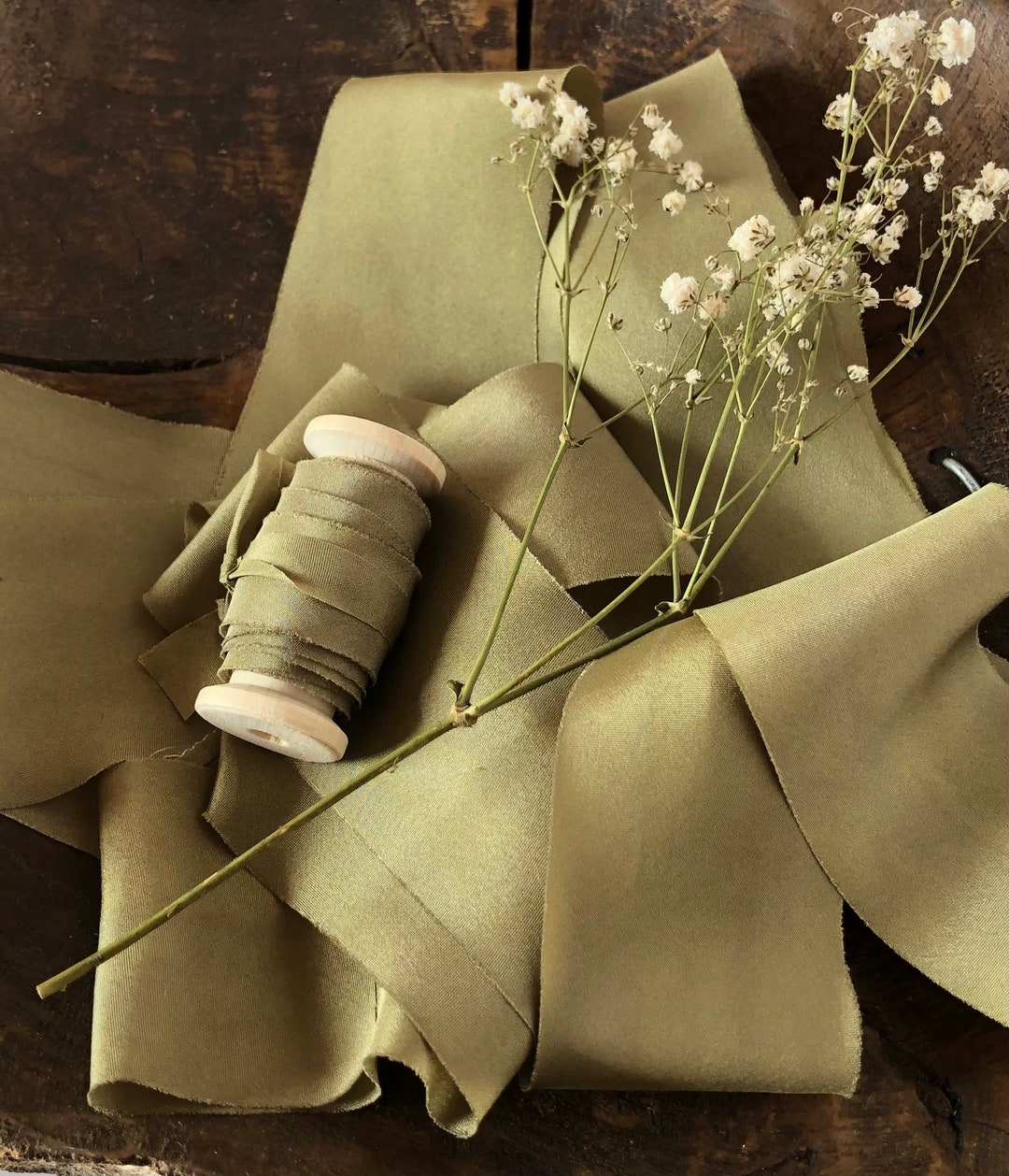 OLIVE Hand Dyed Silk Habotai Ribbon / Plant Dyed / Eco Dyed / Wedding ...