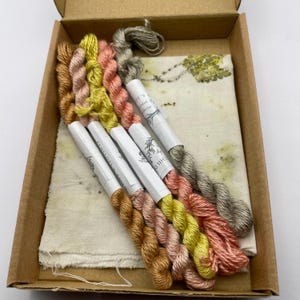 MULBERRY SILK Embroidery Set No.1 With 5 Threads and Eco-dyed Fabric ...