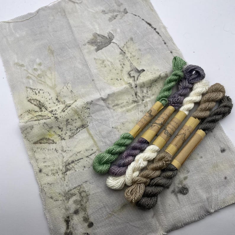 SILK/WOOL Blend Embroidery Thread Set of 5 With Botanical Print Fabric ...