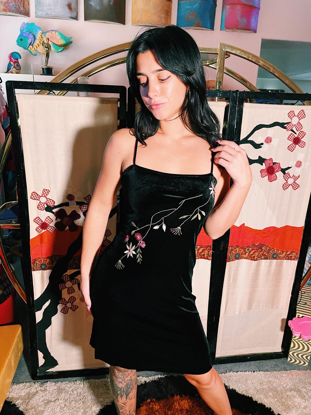 Vintage 90's Sexy Black Velvet Goth Raver Embroidered Mini Dress - Etsy