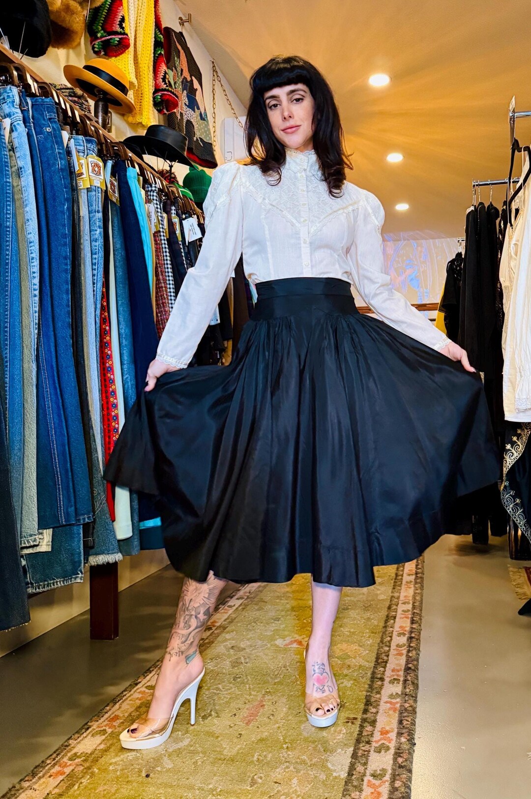 Vintage 1940's - 50's High Waisted Full Black Skirt - Etsy