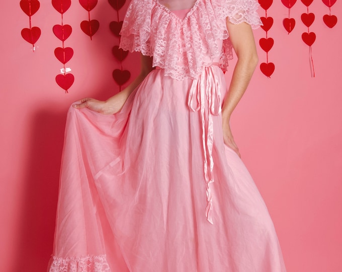 Vintage 'DANCE ALLURE' High Collar Pink Lace 70's Prom Dress - Etsy