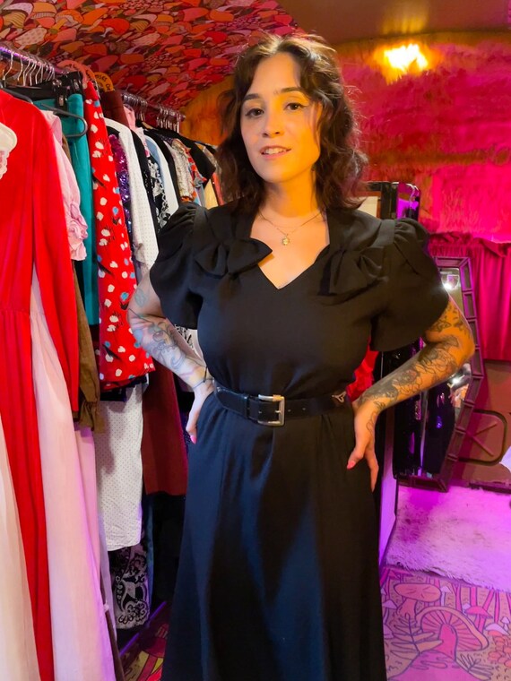 Vintage 1970's 'Candace' Black Pin Up Bow Dress - Gem