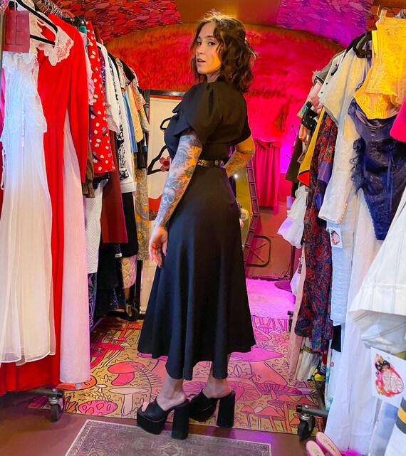 Vintage 1970's 'Candace' Black Pin Up Bow Dress - Gem