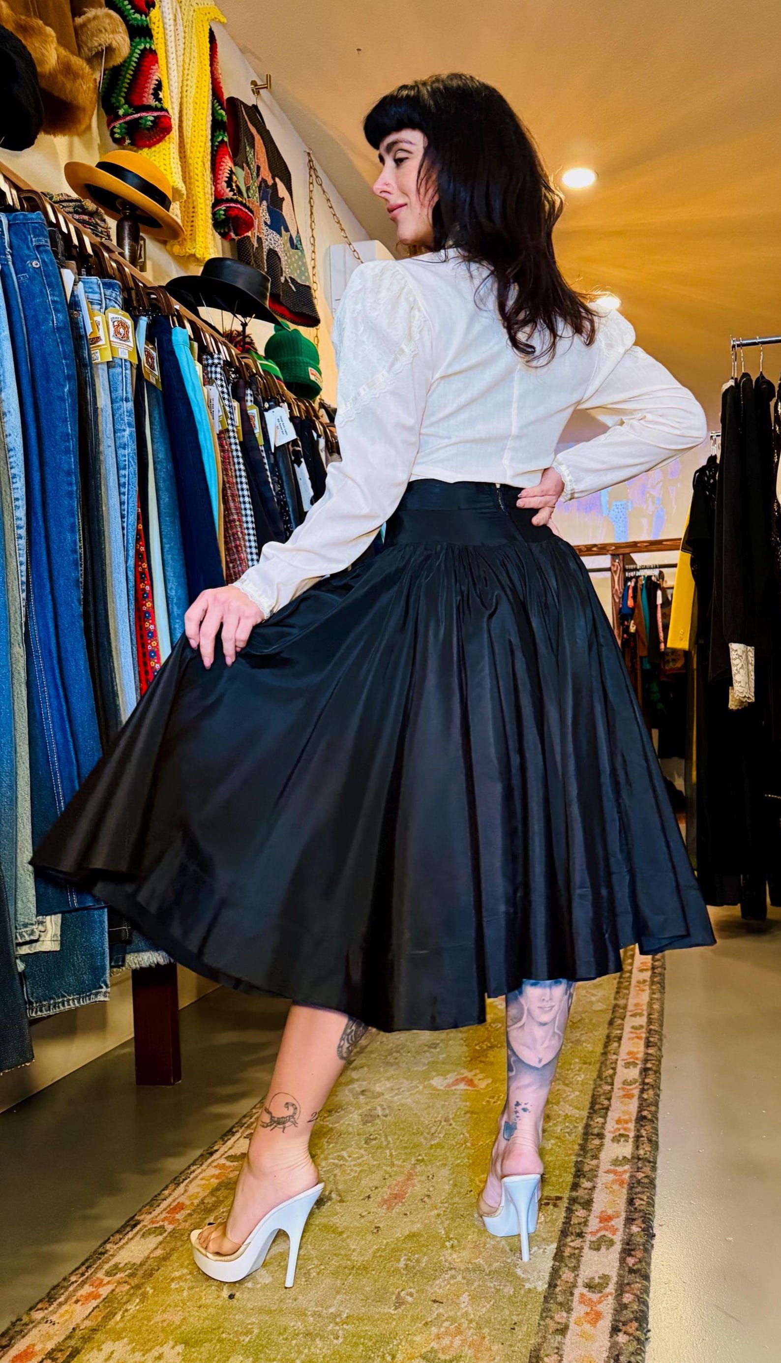 Vintage 1940's - 50's High Waisted Full Black Skirt - Etsy