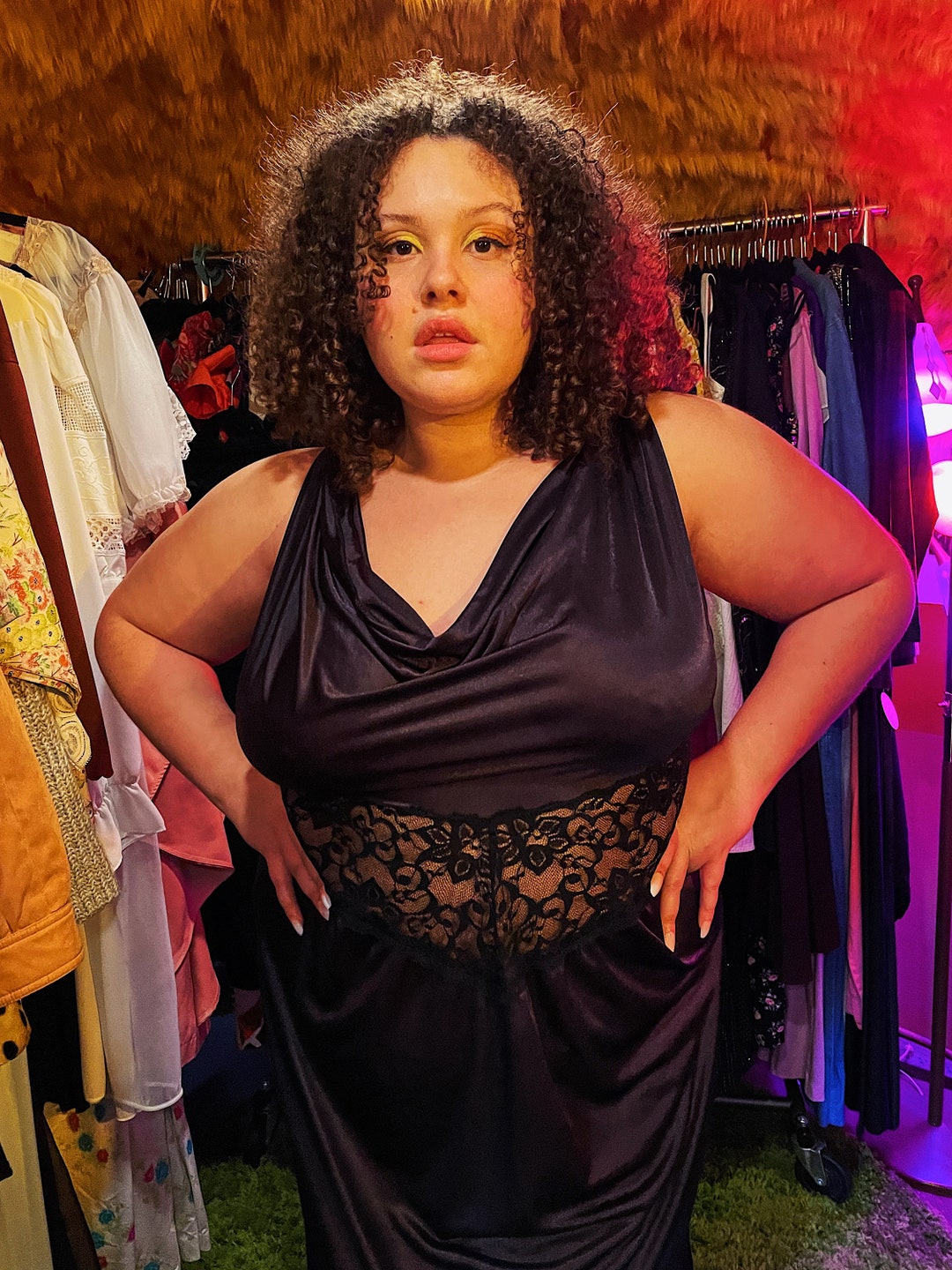 Vintage Sexy Plus Size Black Slip Dress With Black Lace - Etsy