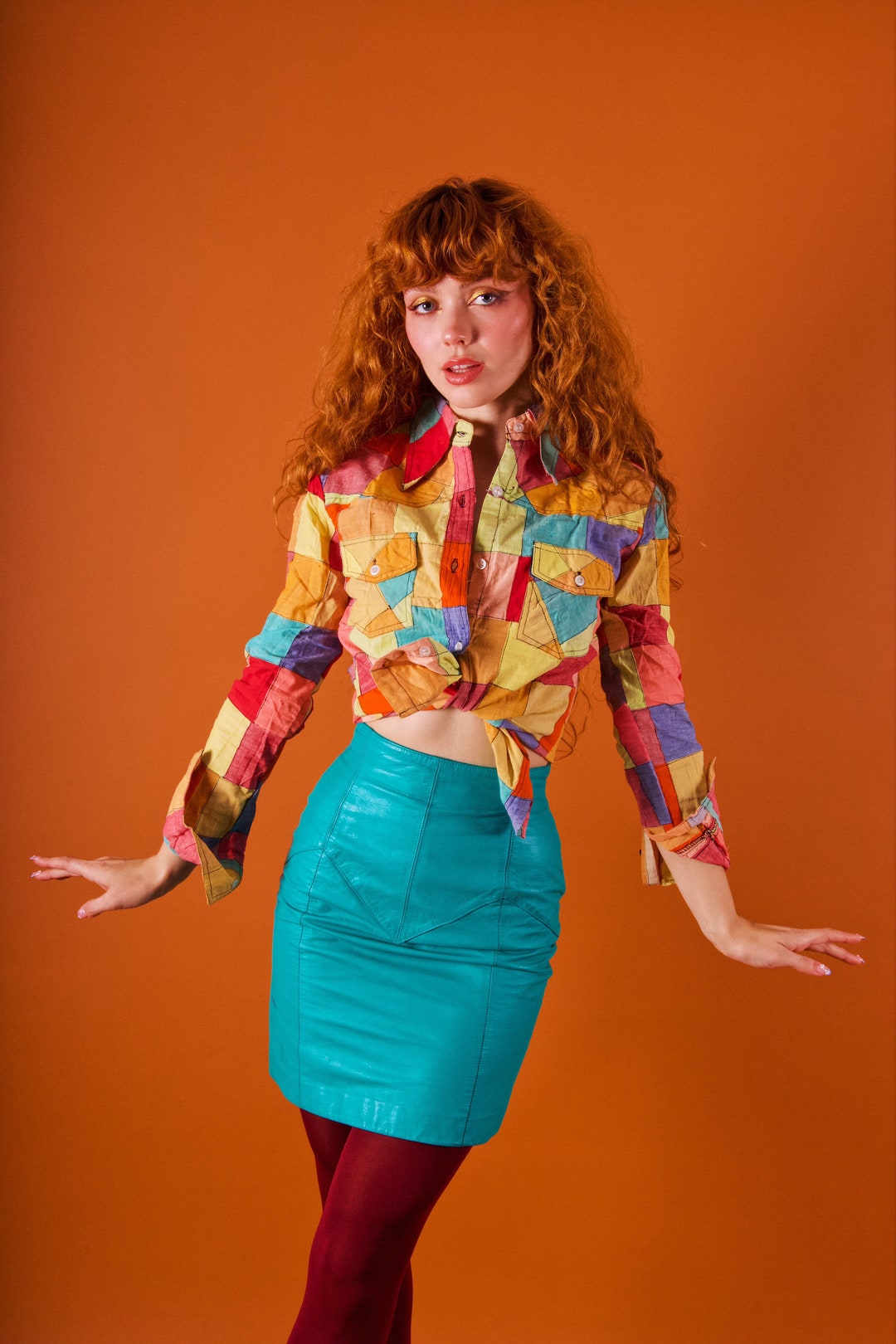 Vintage High Waisted Sexy Turquoise Leather Mini Skirt - Etsy
