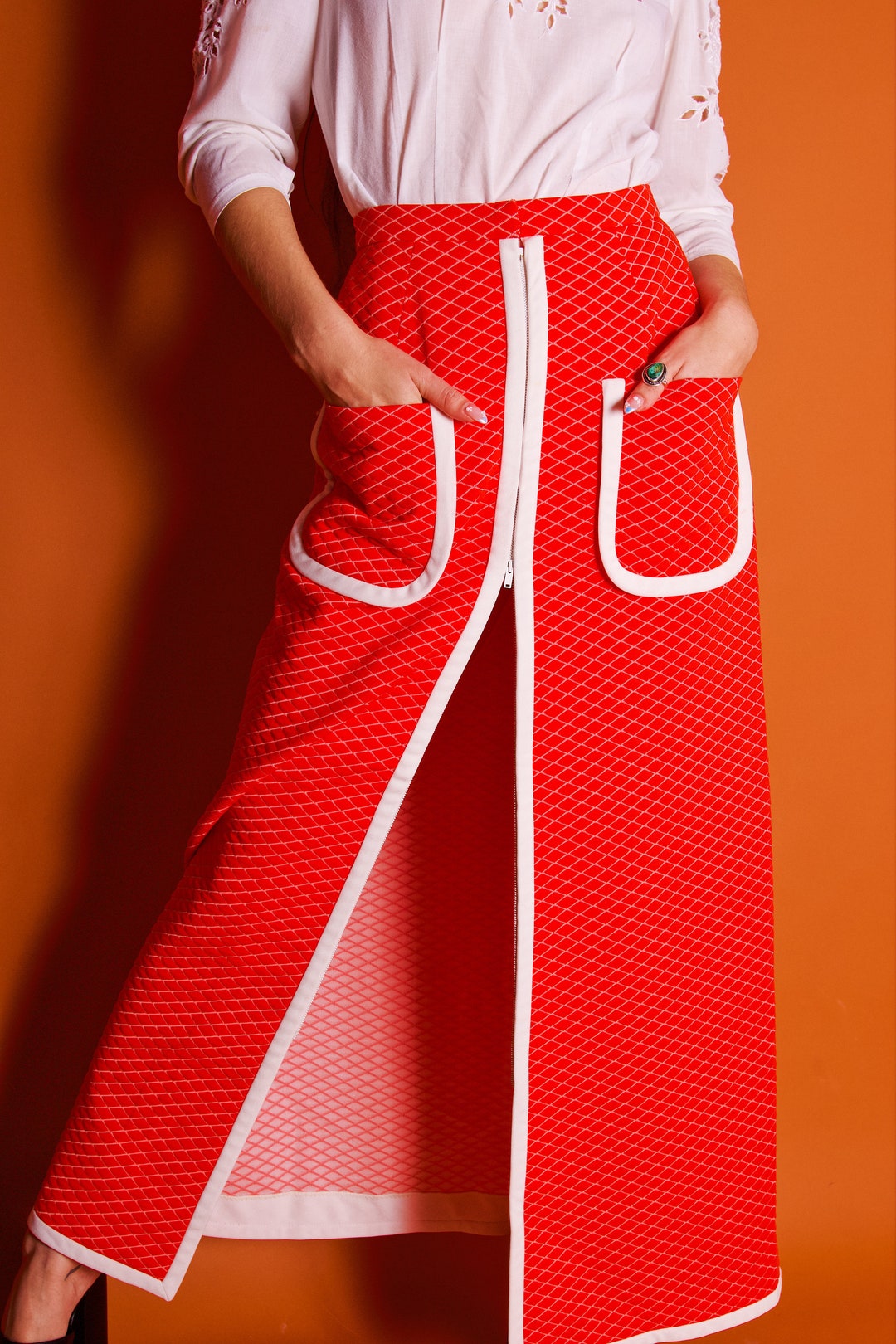 Vintage Rare 1960's High Waisted Quilted 'ACT Lll' Chore Pocket Red ...