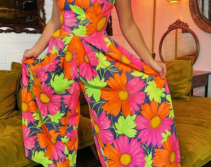 Vintage 1960's Gigantic Floral Pattern Palazzo Pant Jumpsuit - Etsy