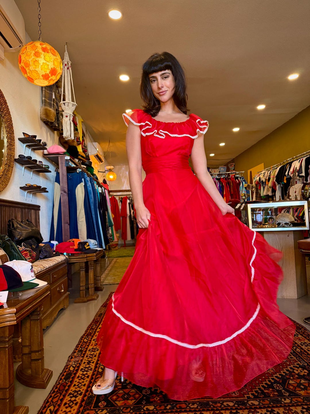 Vintage Red Chiffon Ruffle Valentines Party Romantic Dress - Etsy