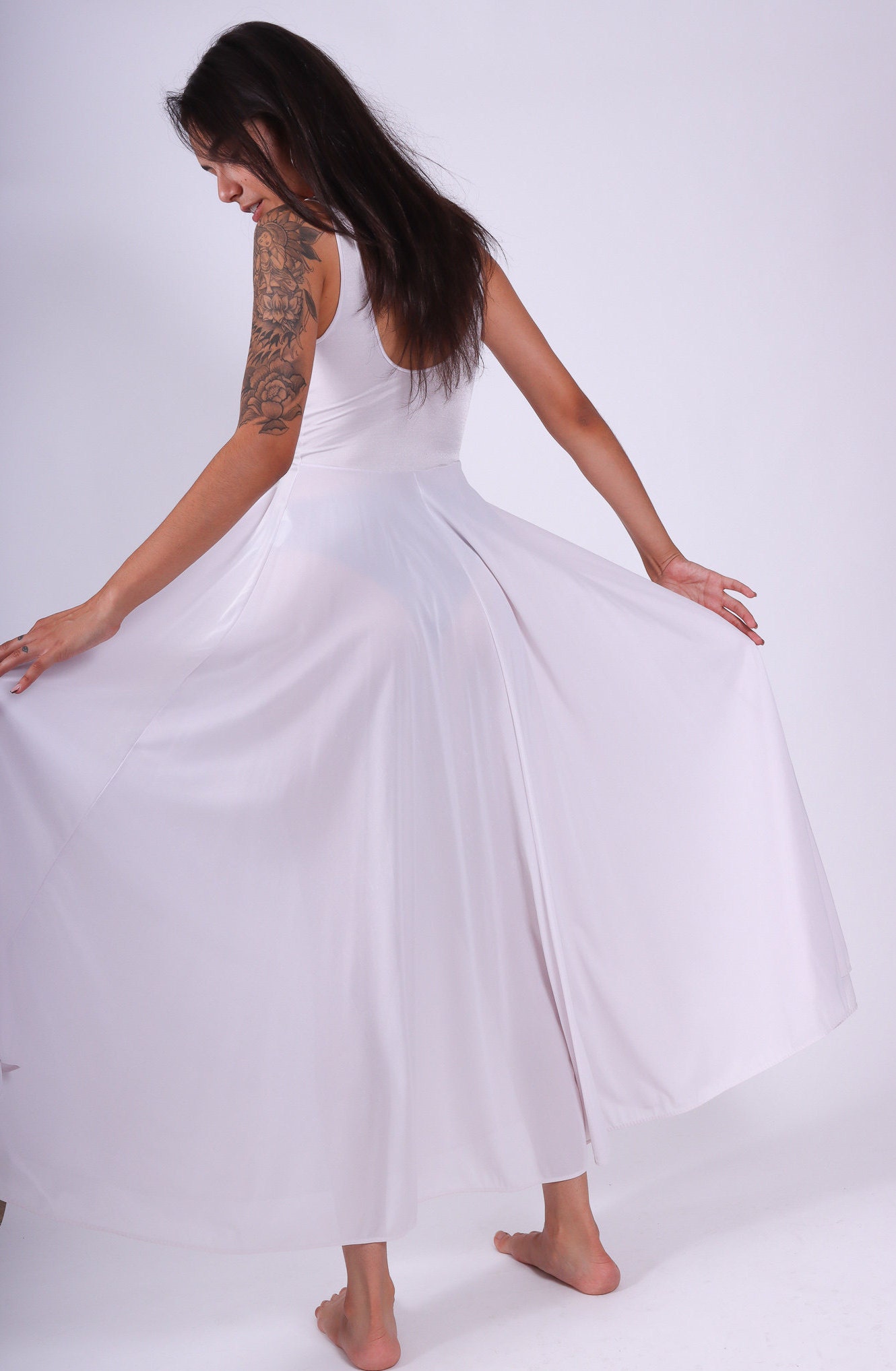 Vintage 1970s Olga White Long Night Gown W White Lace Butterfly Bust