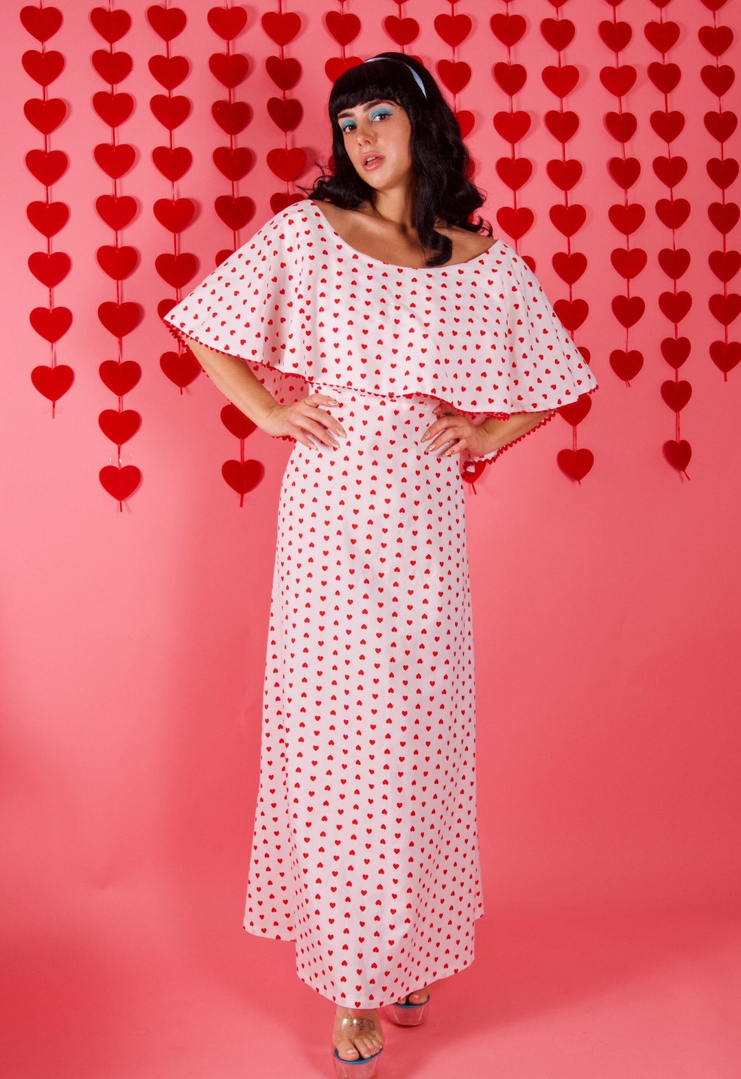 Vintage 1960's Sweetheart Valentine White W/ Red Hearts Dress - Etsy