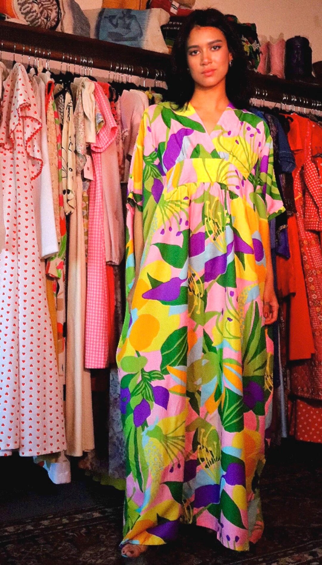 Vintage 1960's Colorful Large Flower Print Lilly Rainbow Kaftan - Etsy