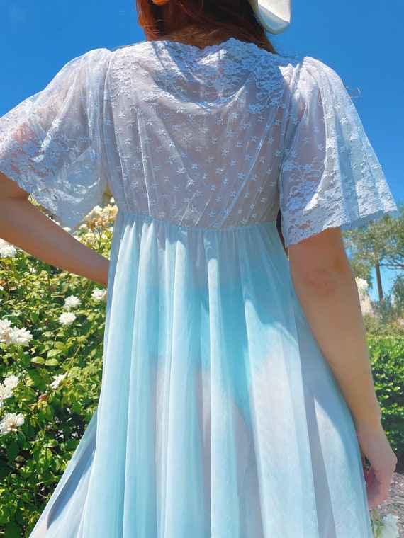 Vintage 1960's VAL MODE Dreamy Blue Sheer Lace Linger… - Gem