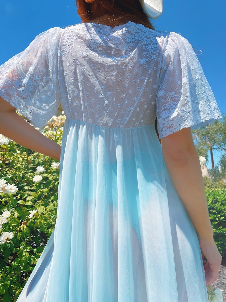 Spolverino intimo in pizzo trasparente blu da sogno VAL MODE vintage ...