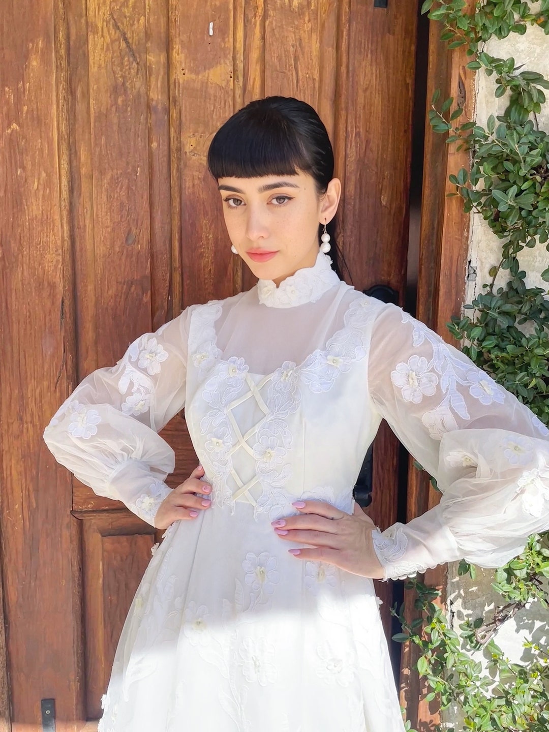 VINTAGE 'I.MAGNIN' Designer 60's White High Collar Wedding Dress - Etsy