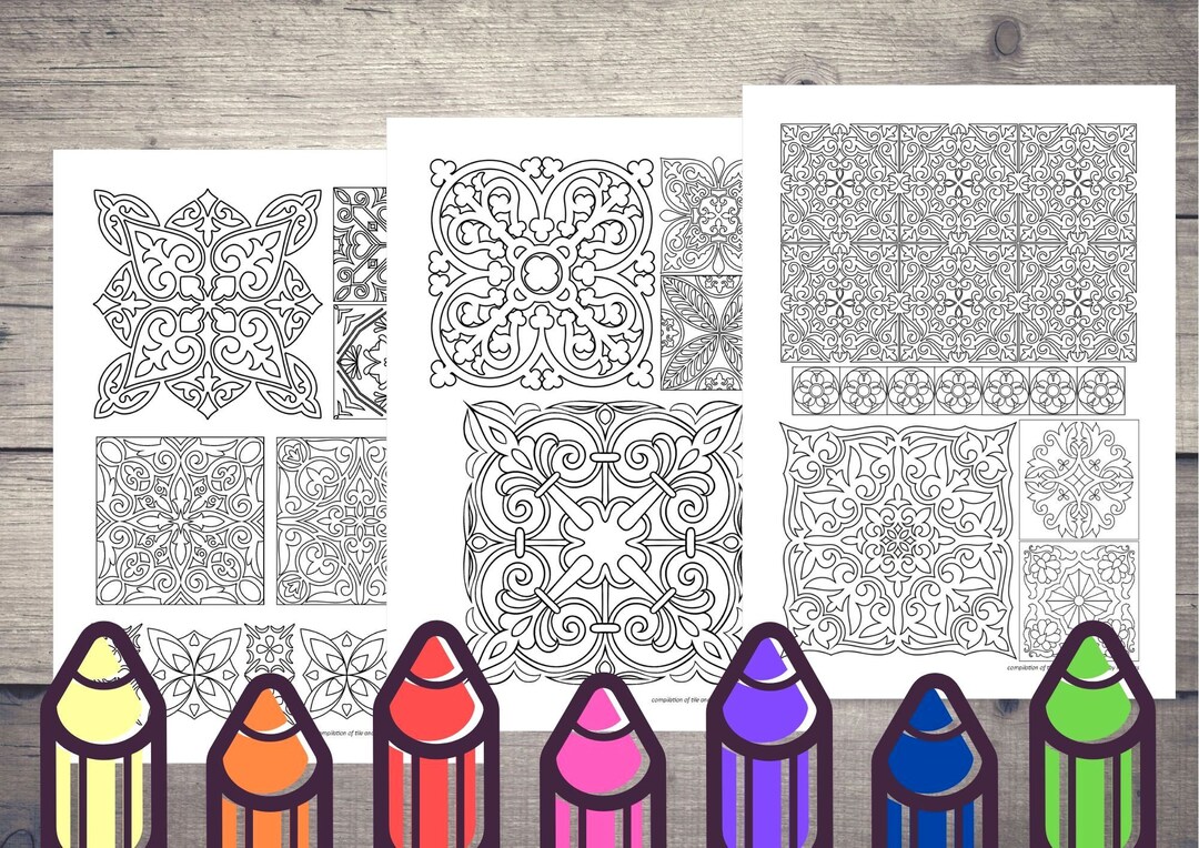 3 Coloring Mosaic Tile Sheets for Adult, Instant Download, Antistress ...
